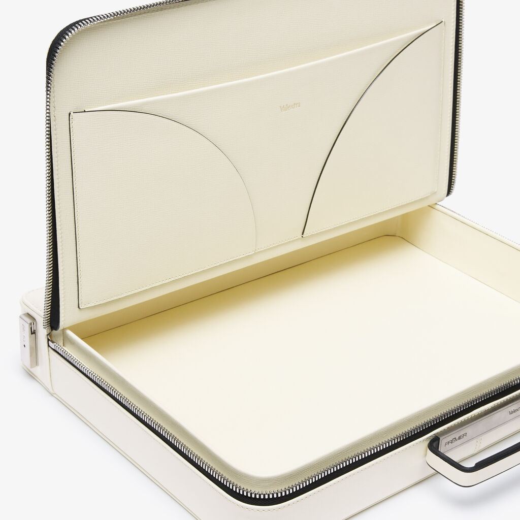 White Leather Medium Briefcase with zip | Valextra Premier