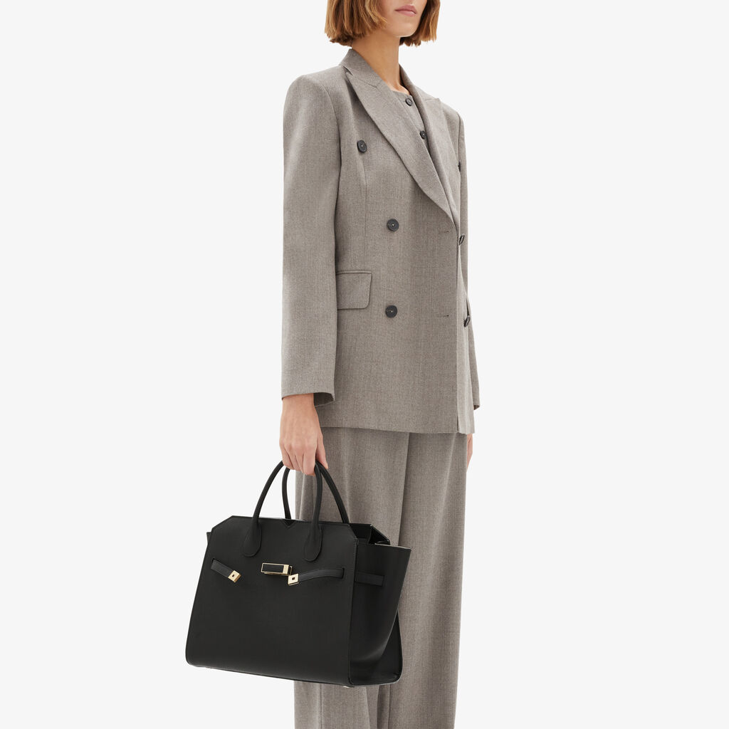 Women's Black Luxury Two Handles Medium Bag | Valextra