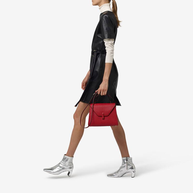 Women's Red Leather Medium top handle bag | Valextra Iside