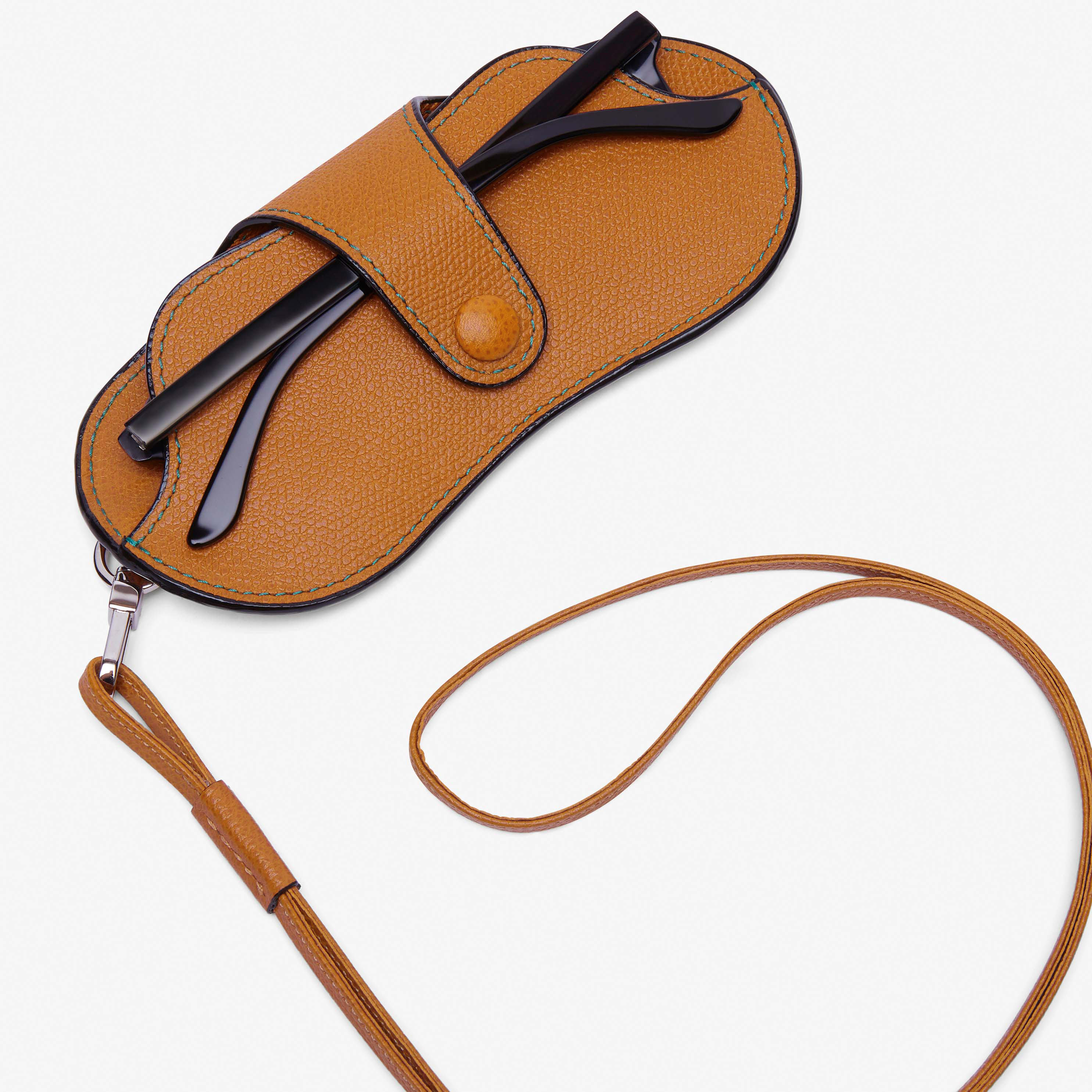 Brown Leather Glasses Case with Lanyard | Valextra