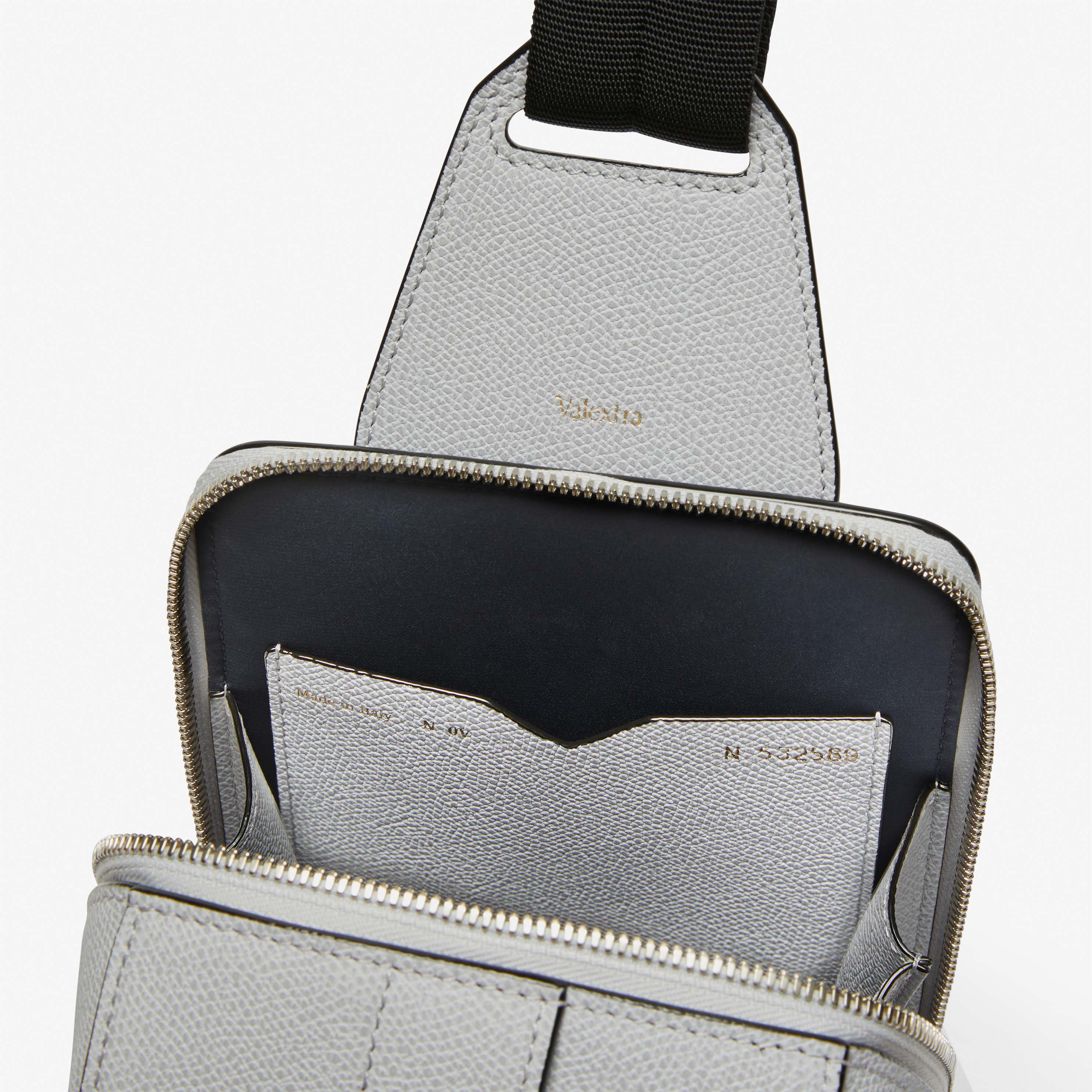 Grey Leather one shoulder compact backpack | Valextra V-Line