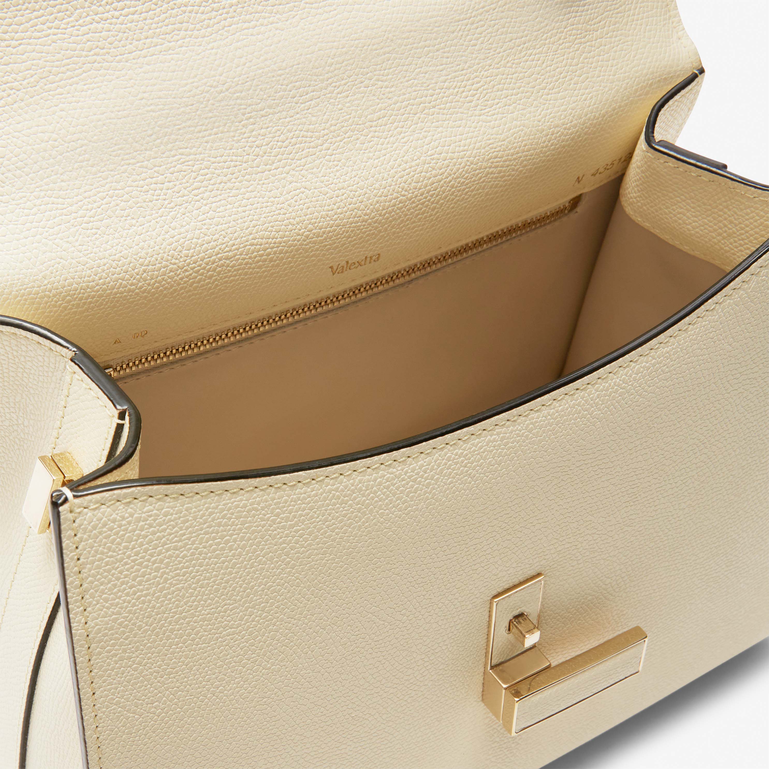 Valextra Iside: White Leather Medium top handle bag