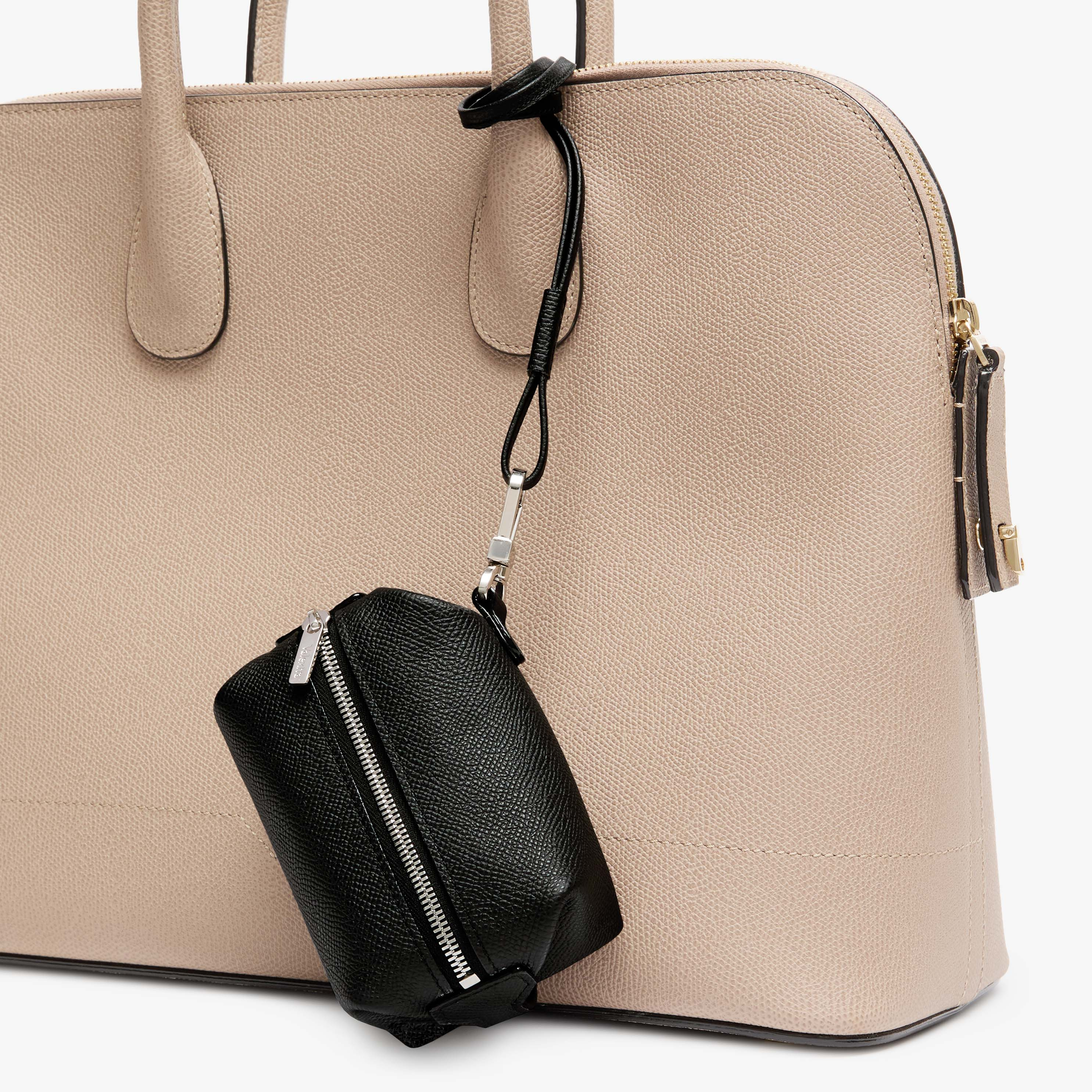 Black Grained Leather Luxury Keychain with zipper | Valextra