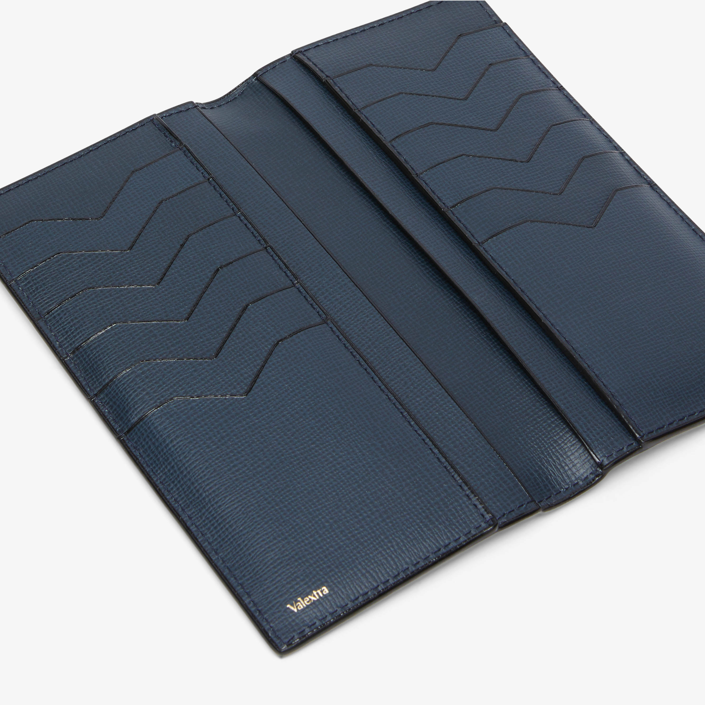 Blue Leather Bifold vertical spacious wallet | Valextra