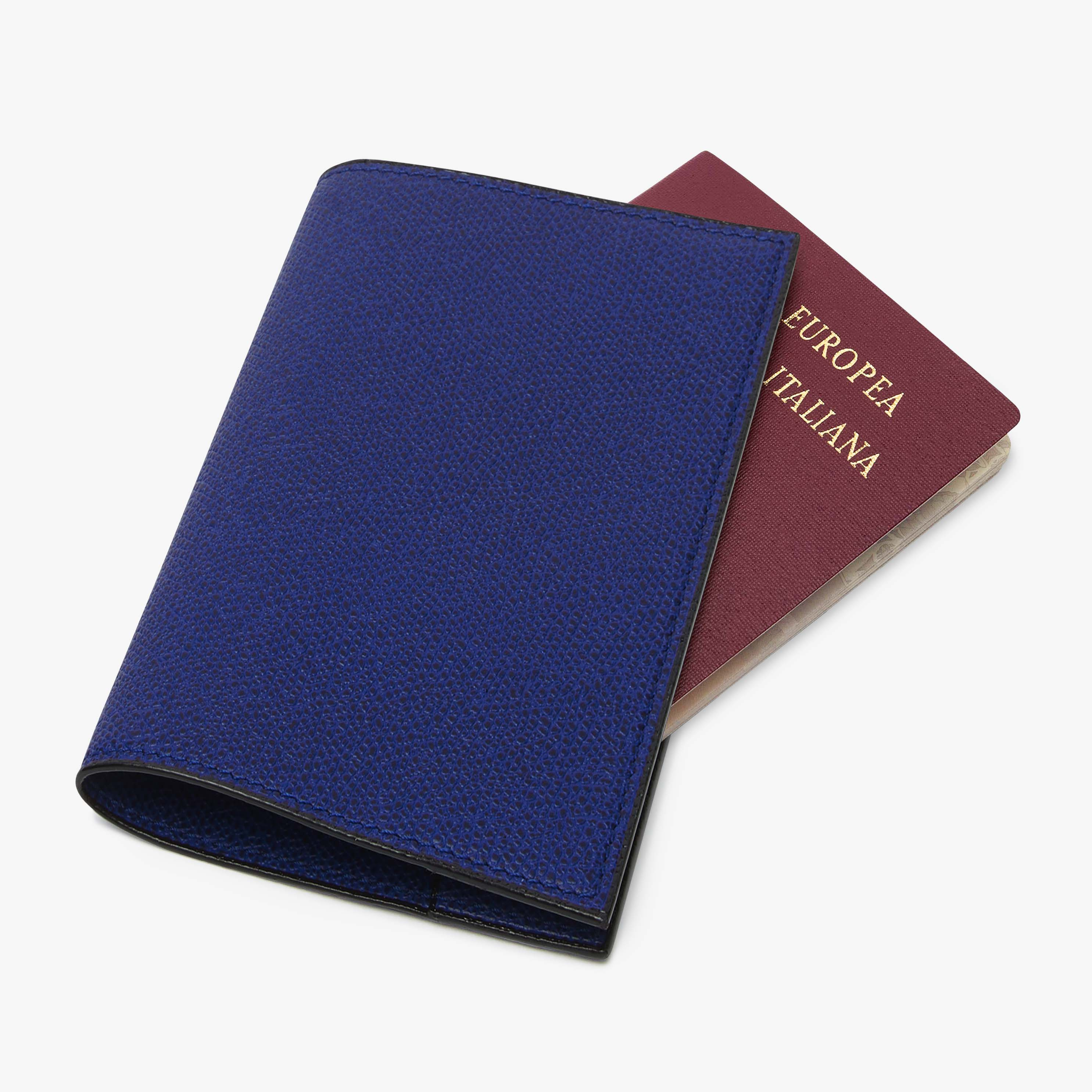 Blue Grained Leather Luxury Passport Holder | Valextra