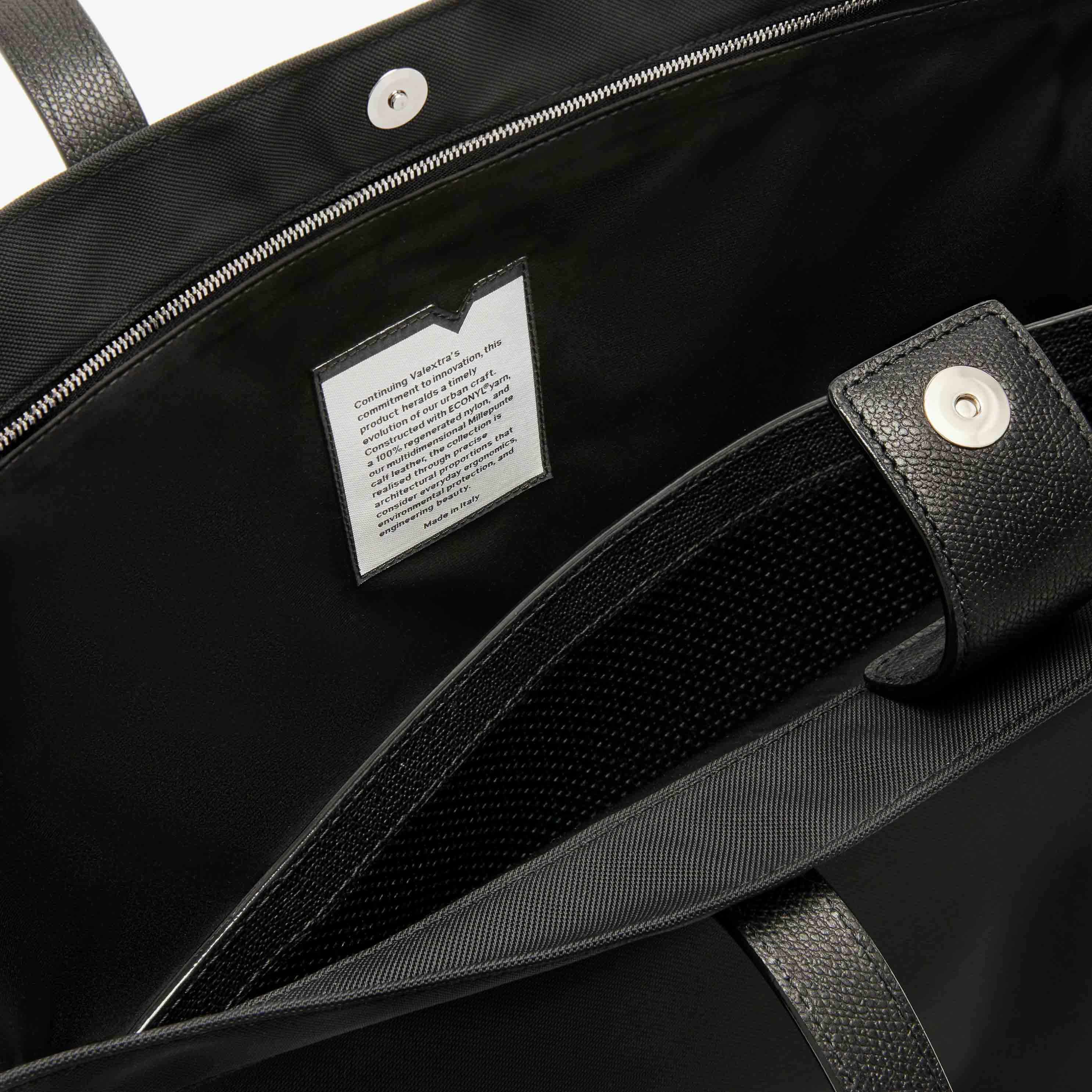 Luxury Black regenerated Nylon & Leather shopping bag | Valextra