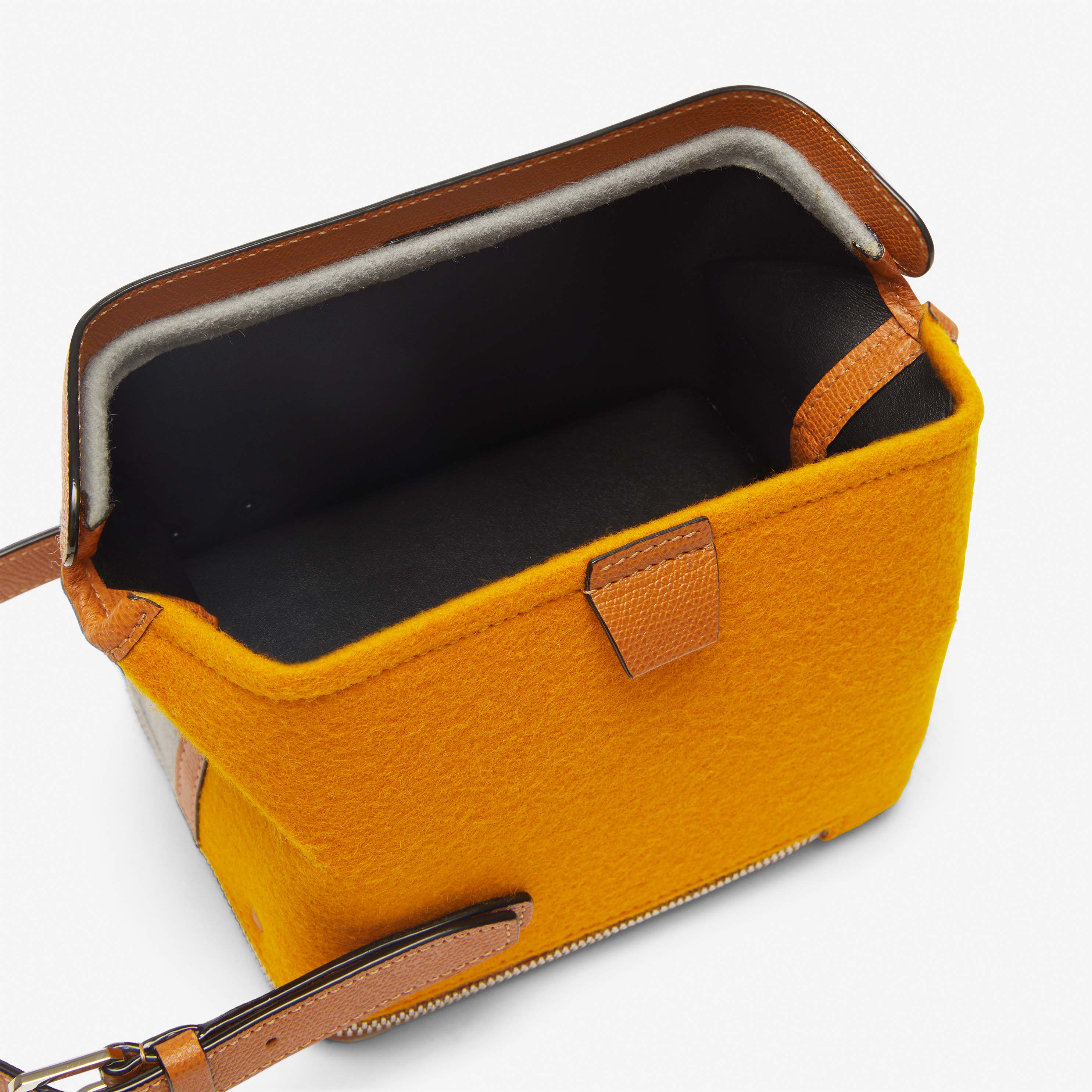 Ochre Yellow felt Mini shoulder bag | Valextra Tric Trac