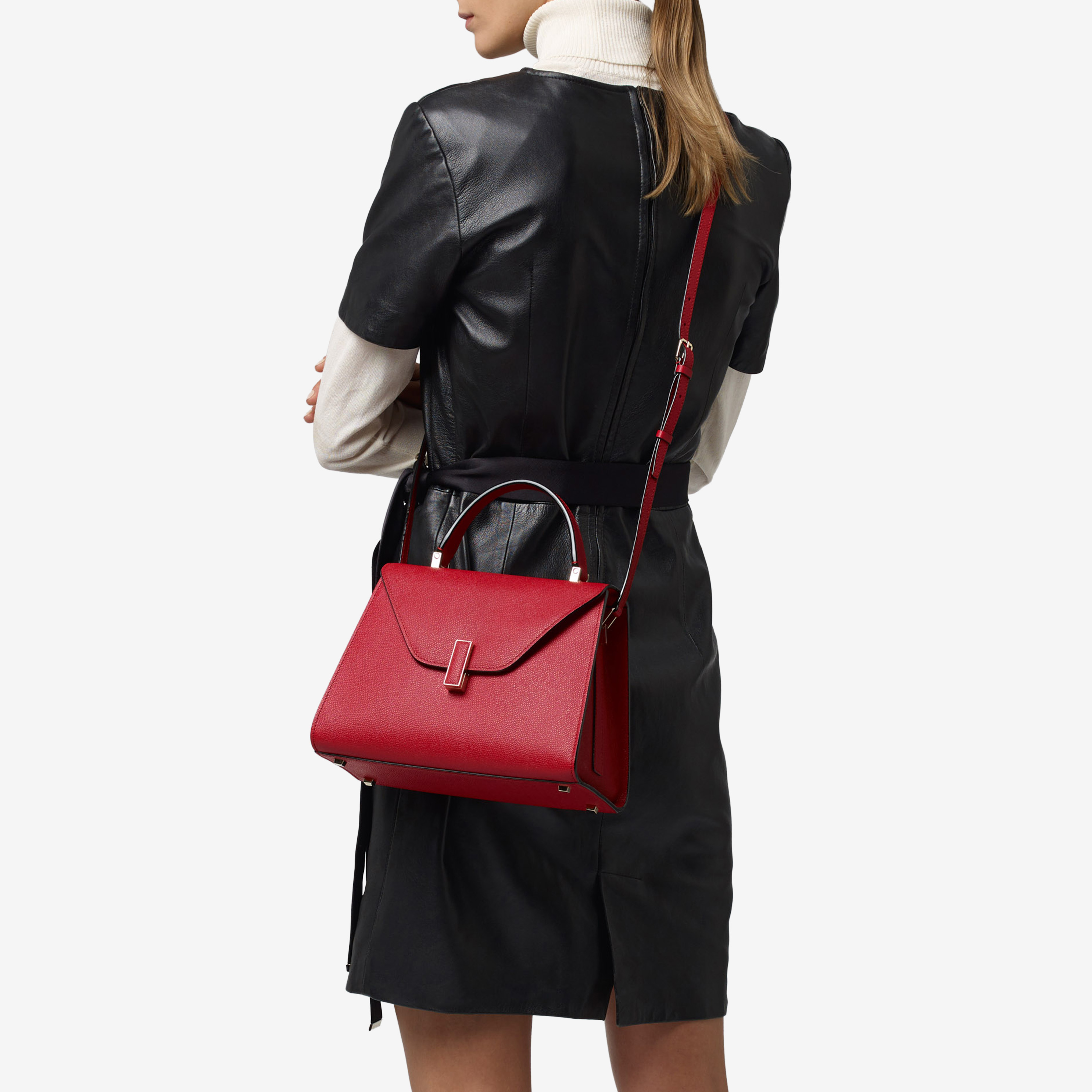 Valextra Iside: Red Leather Medium top handle bag