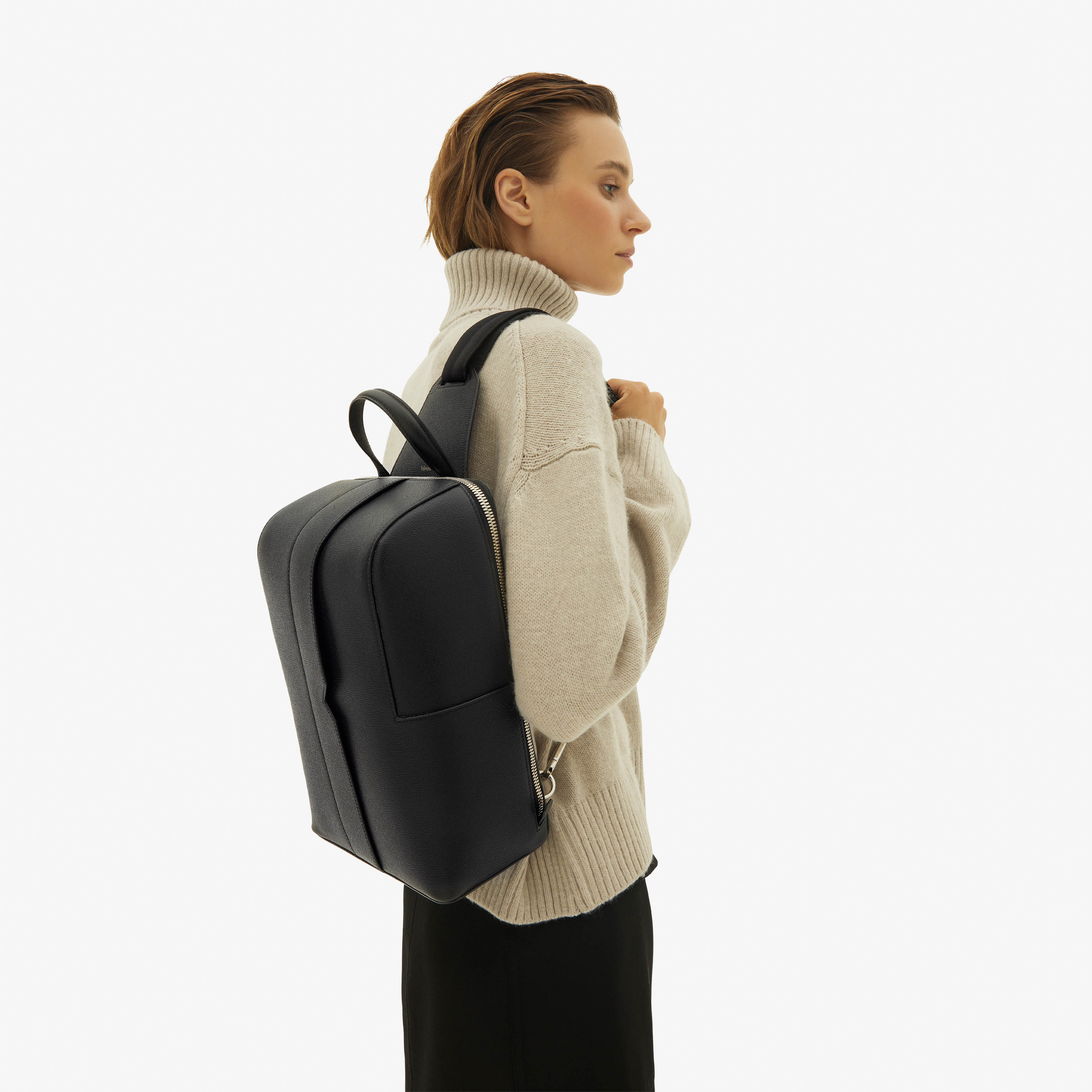 Valextra V-Line: Black Leather one shoulder backpack