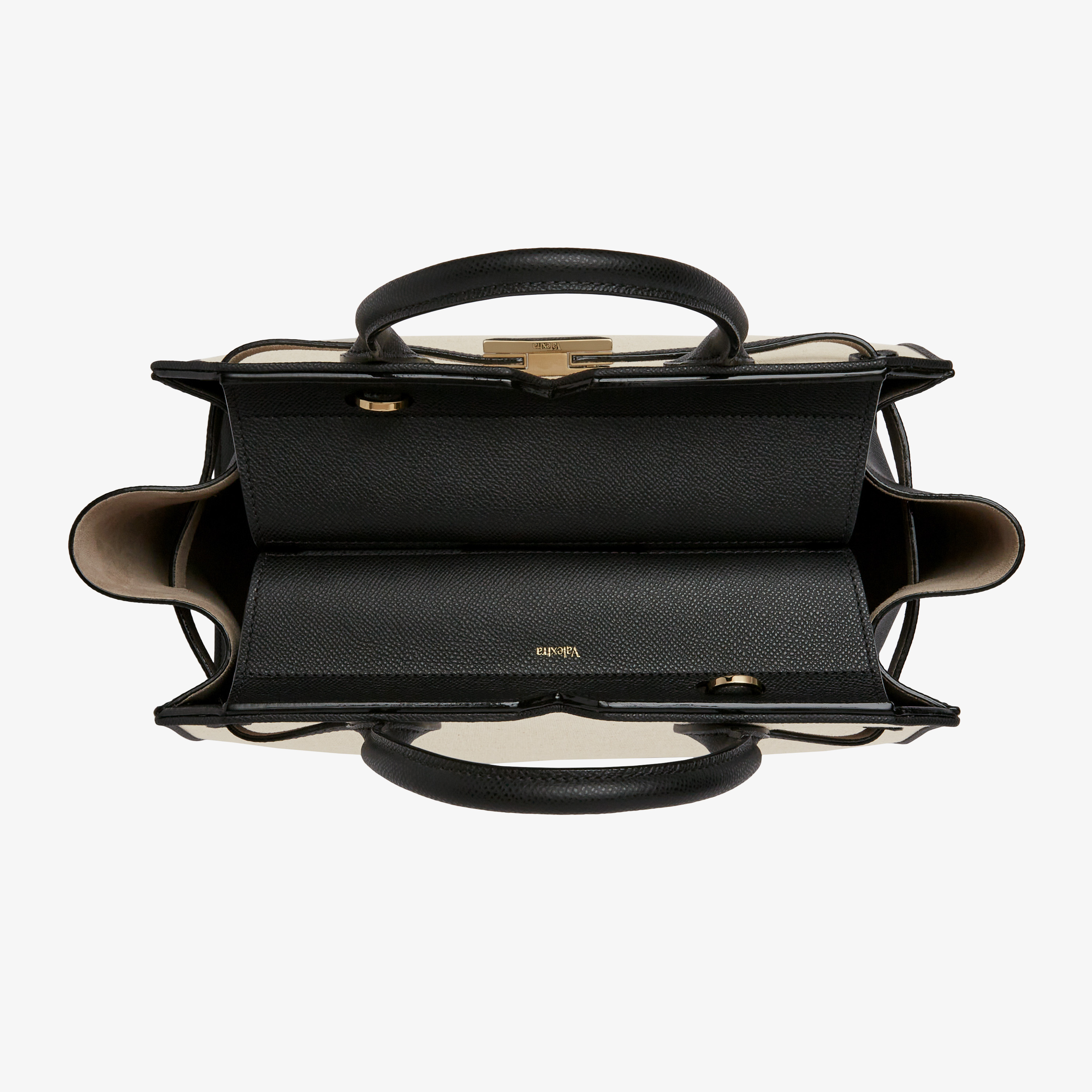 Women's Beige & Black Luxury Canvas two handles bag | Valextra