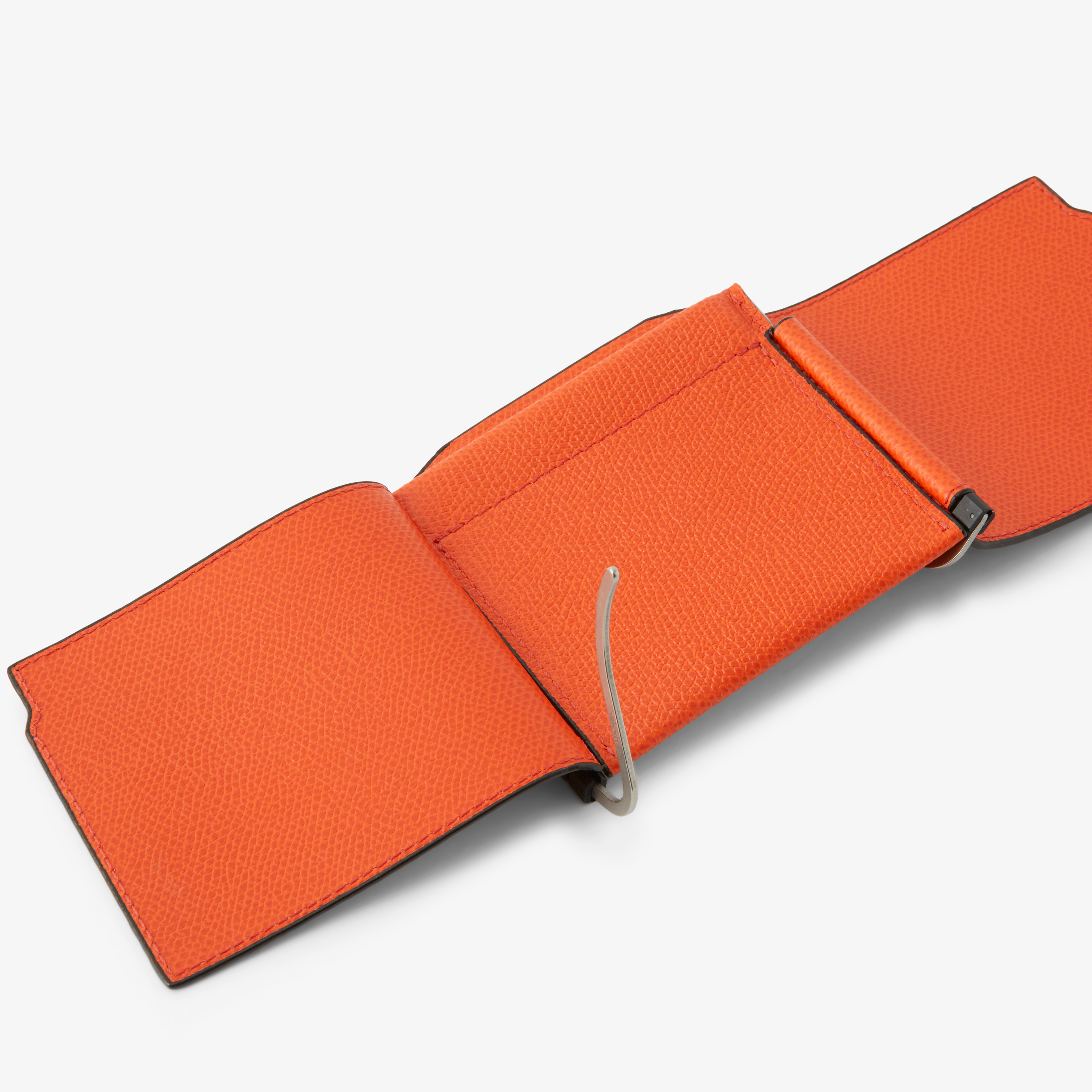 Orange Luxury Grained Leather money clip wallet | Valextra Tric Trac