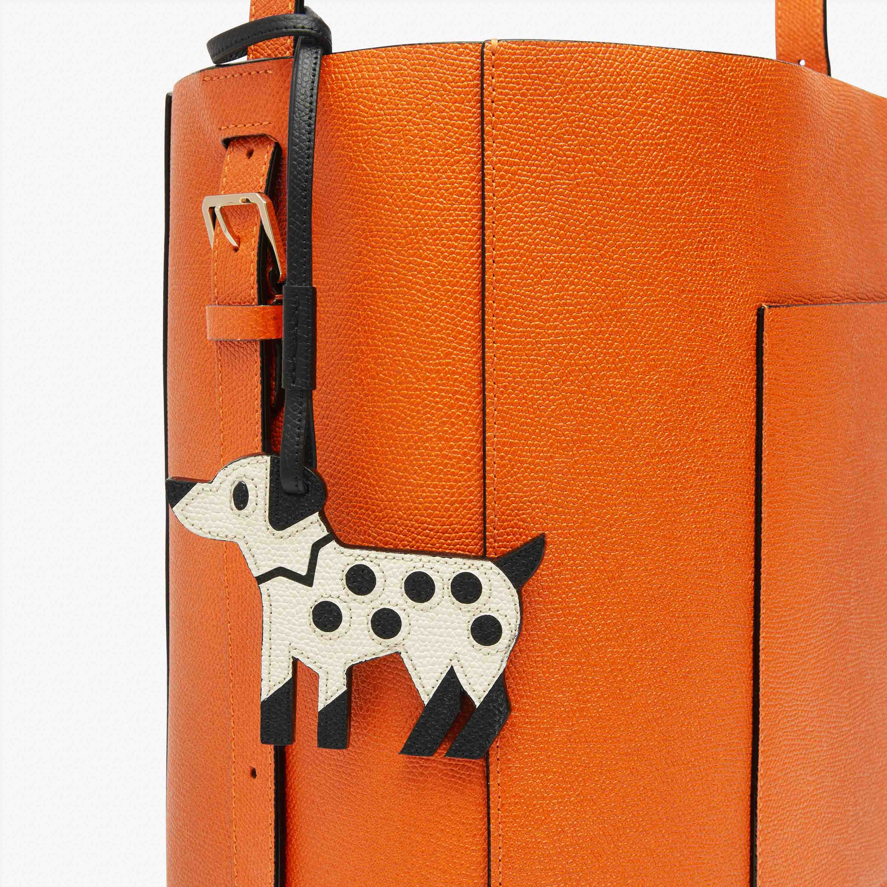Black & White Grained Leather Luxury dog shape charm | Valextra