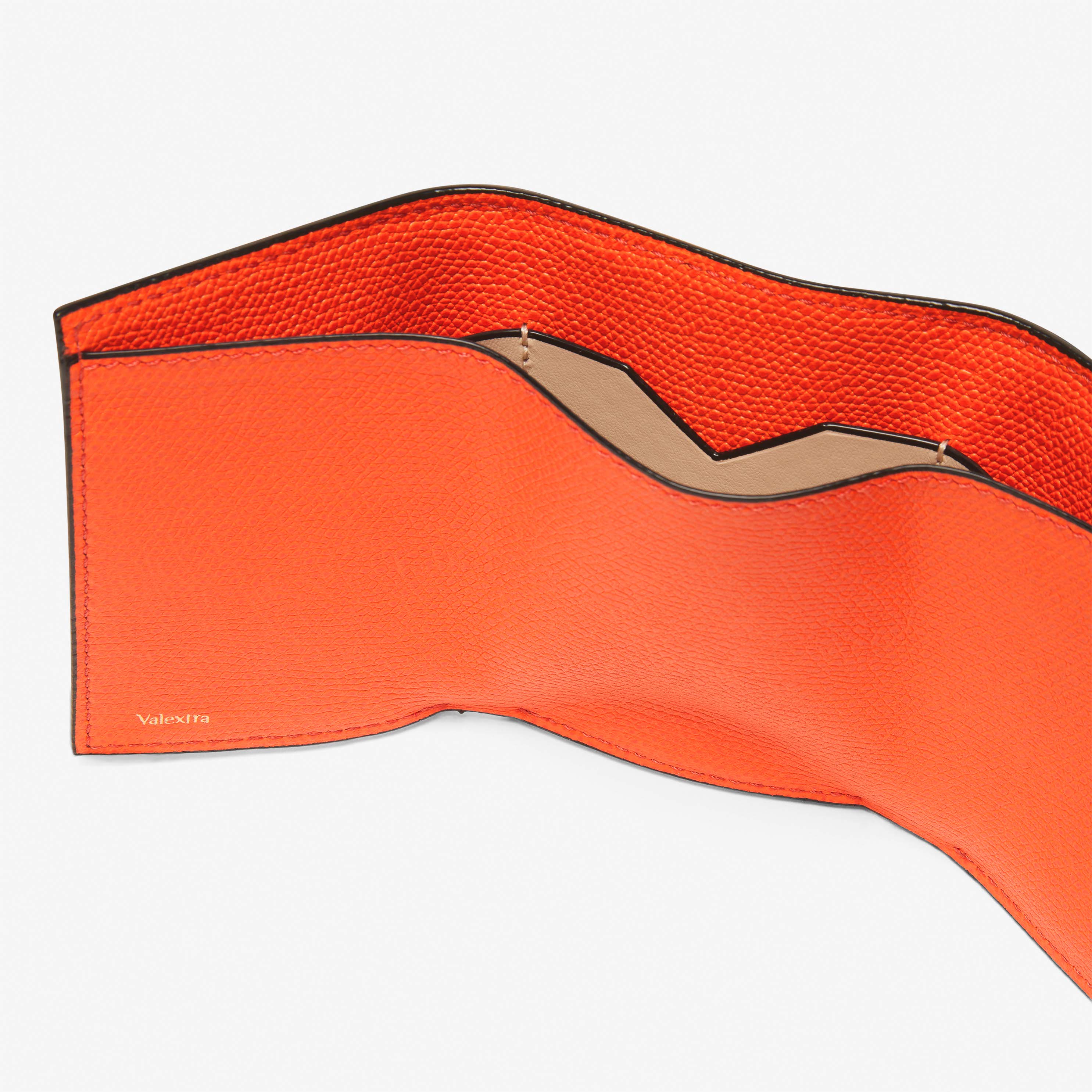 Lobster Red Leather Bifold compact wallet | Valextra