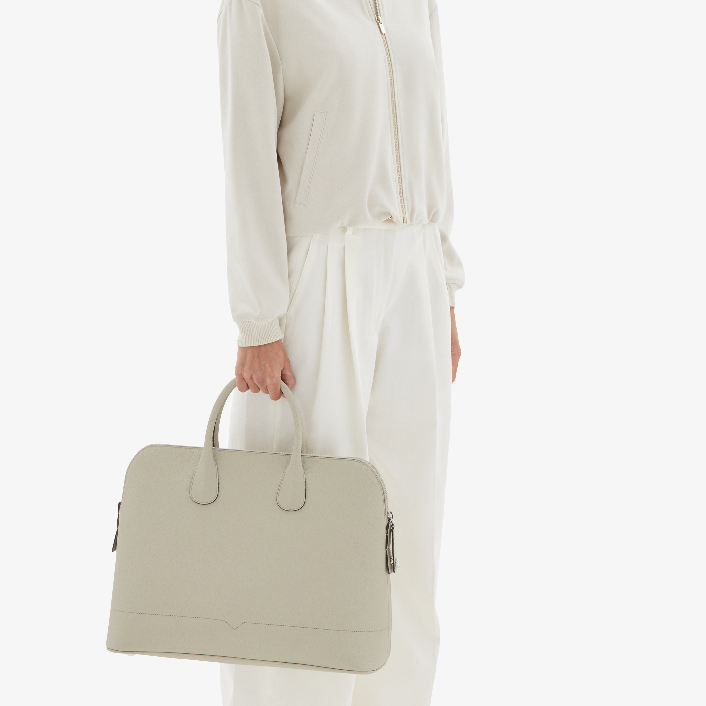 Men's Light Gray Leather Luxury bowling bag | Valextra My Logo