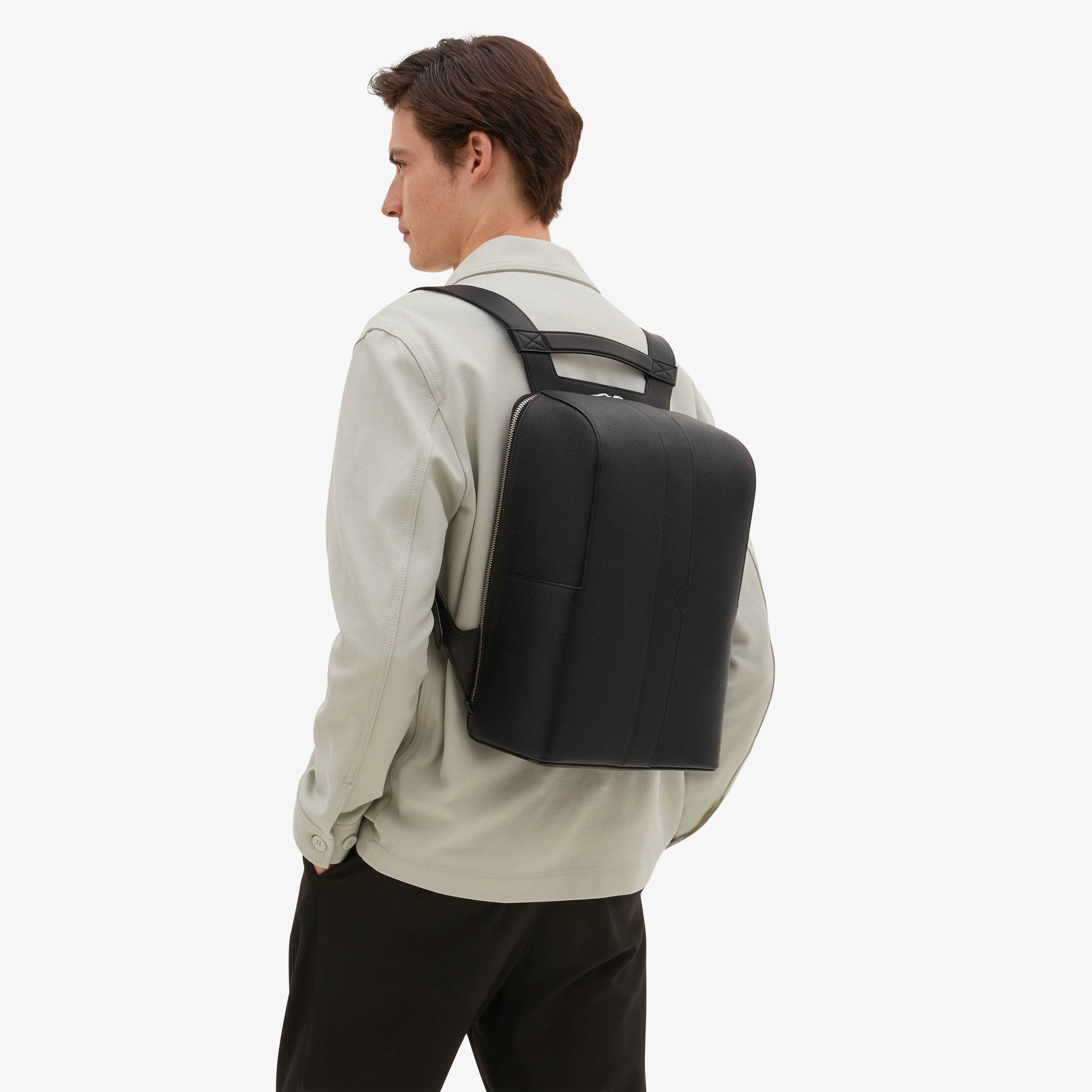 Valextra V-Line: Black Leather elegant laptop backpack