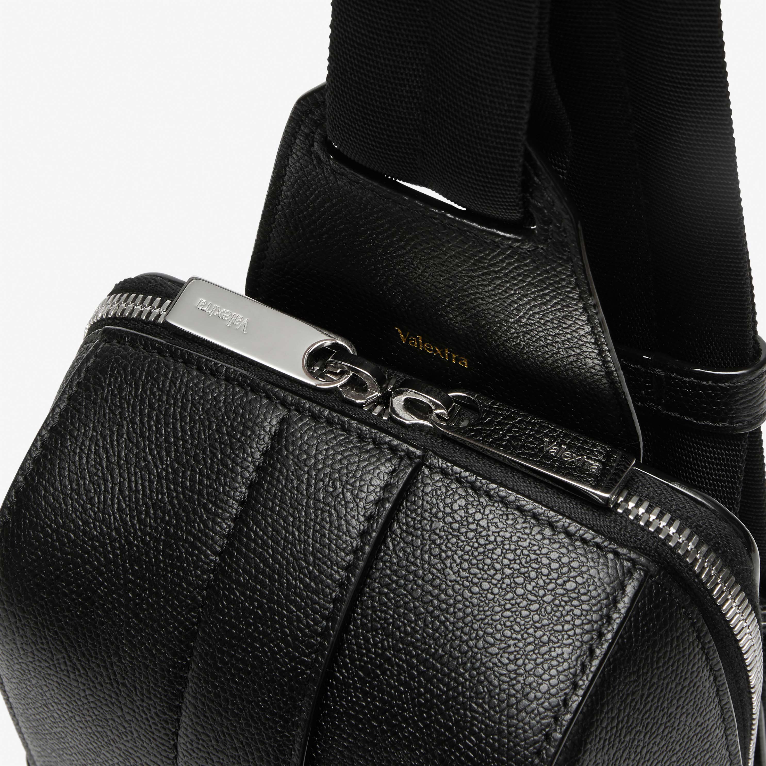 Black Leather one shoulder Mini backpack | Valextra V-Line