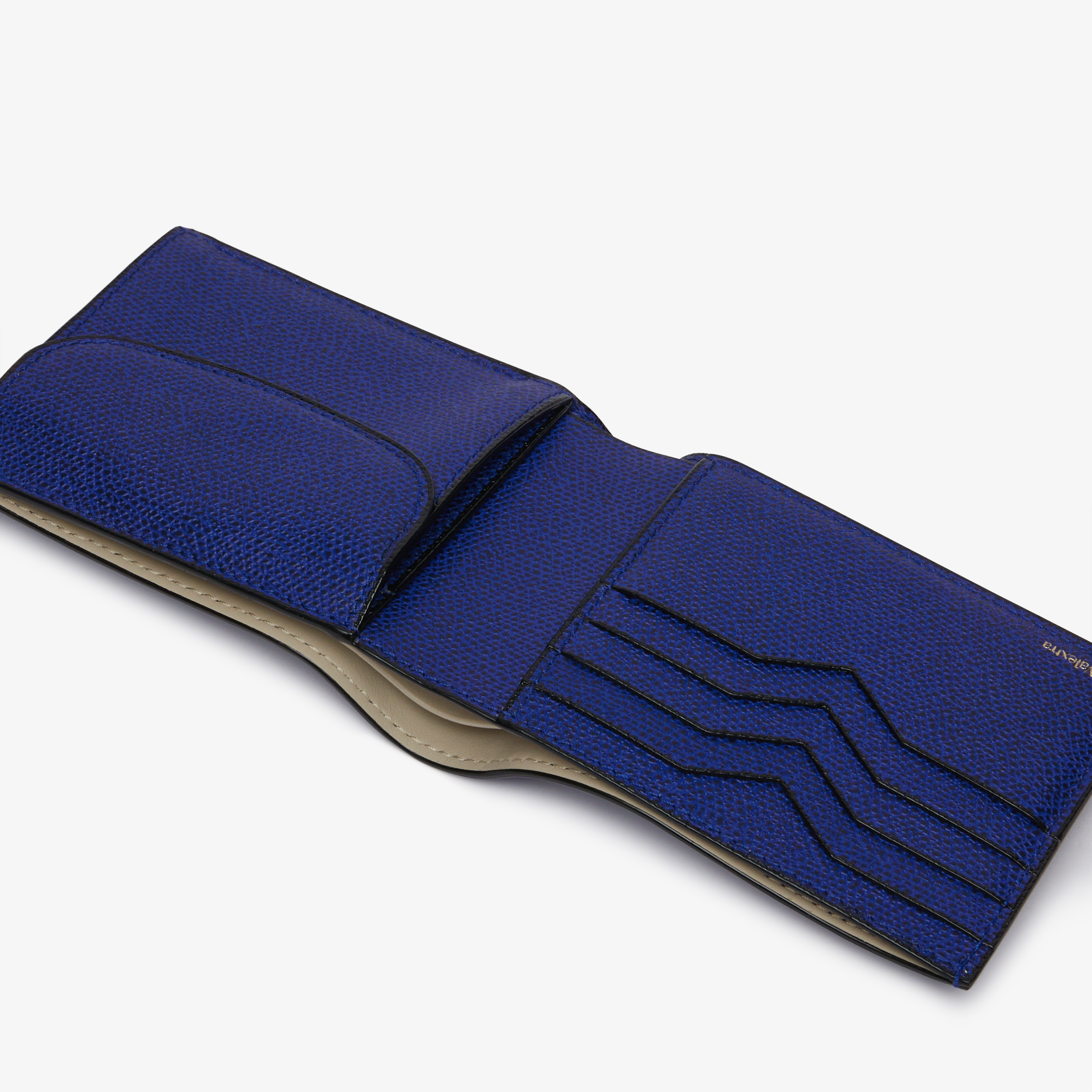 Blue Leather Bifold compact wallet with coin purse | Valextra