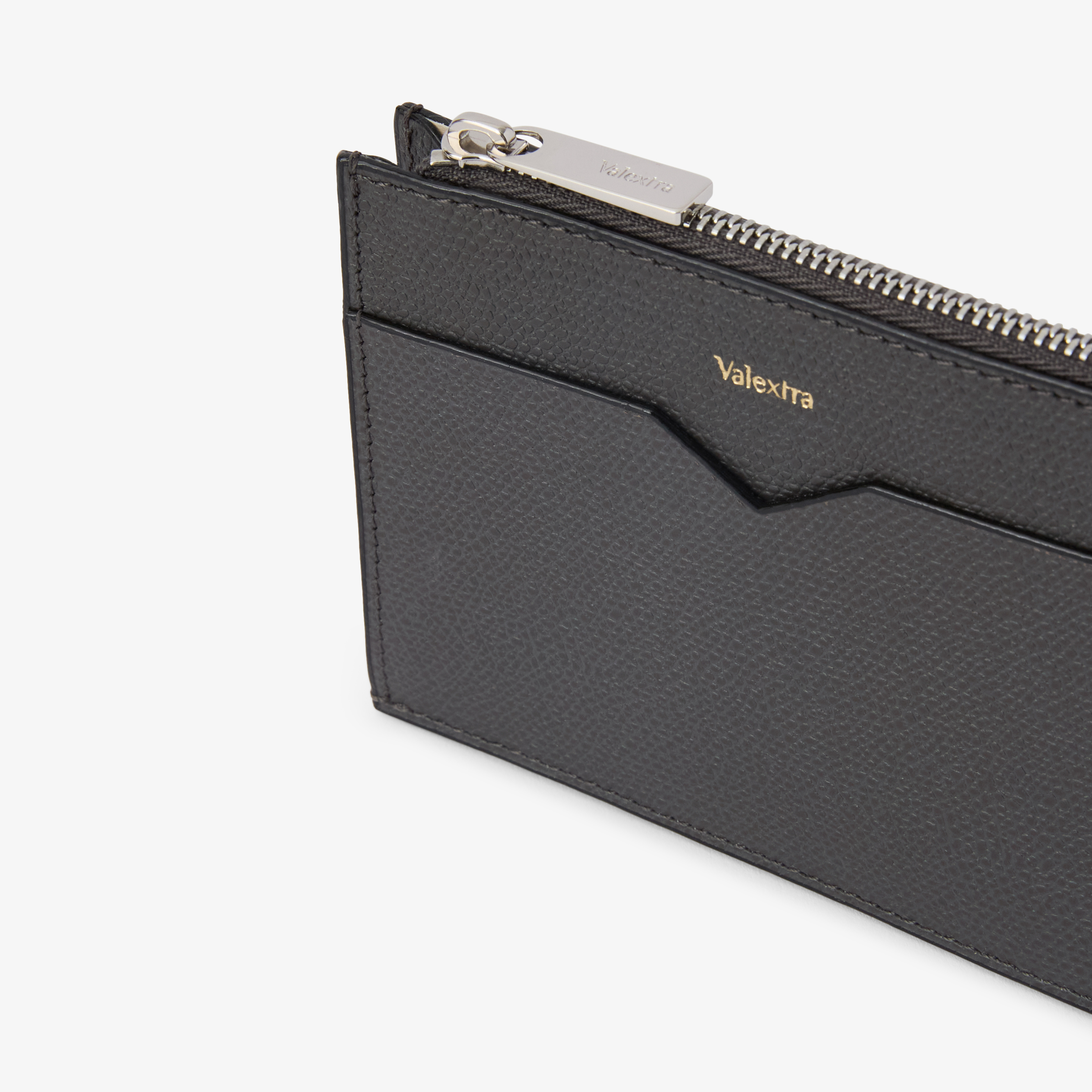 Gray Grained Leather Luxury Card Holder with Zip | Valextra