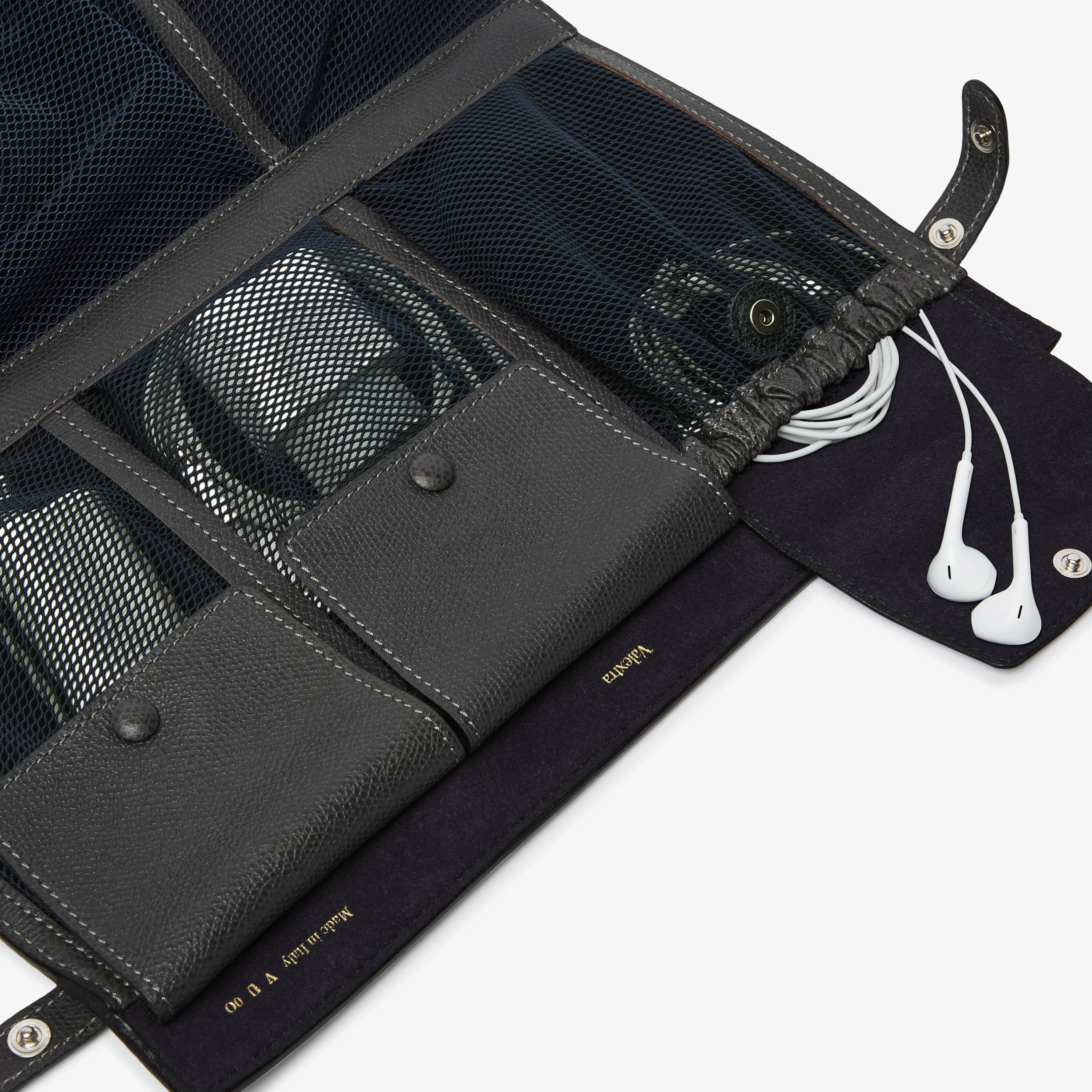 Gray Leather Luxury folding cable organizer | Valextra