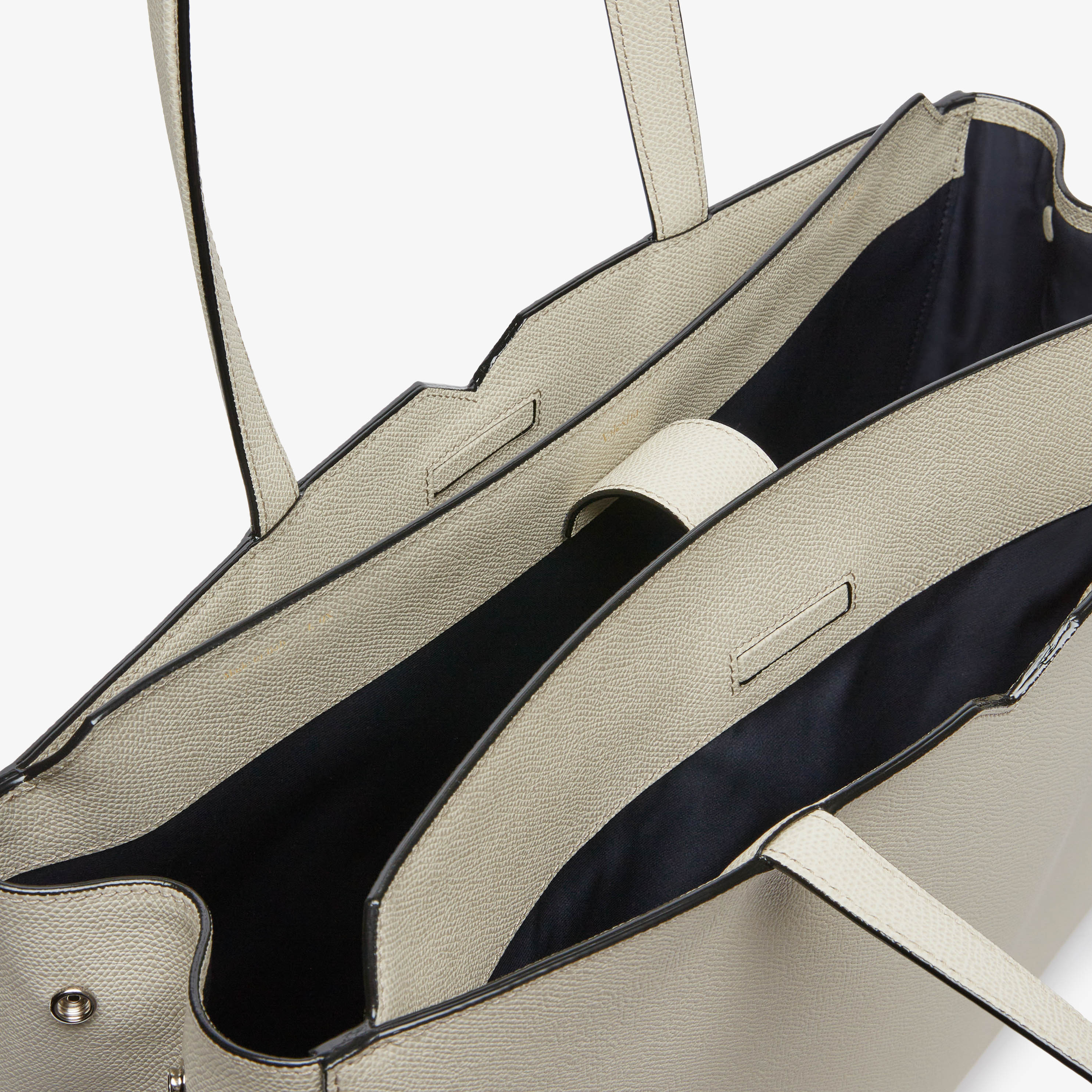 V-line Horizontal Shopping Bag | Millepunte calf leather | Linen Grey ...