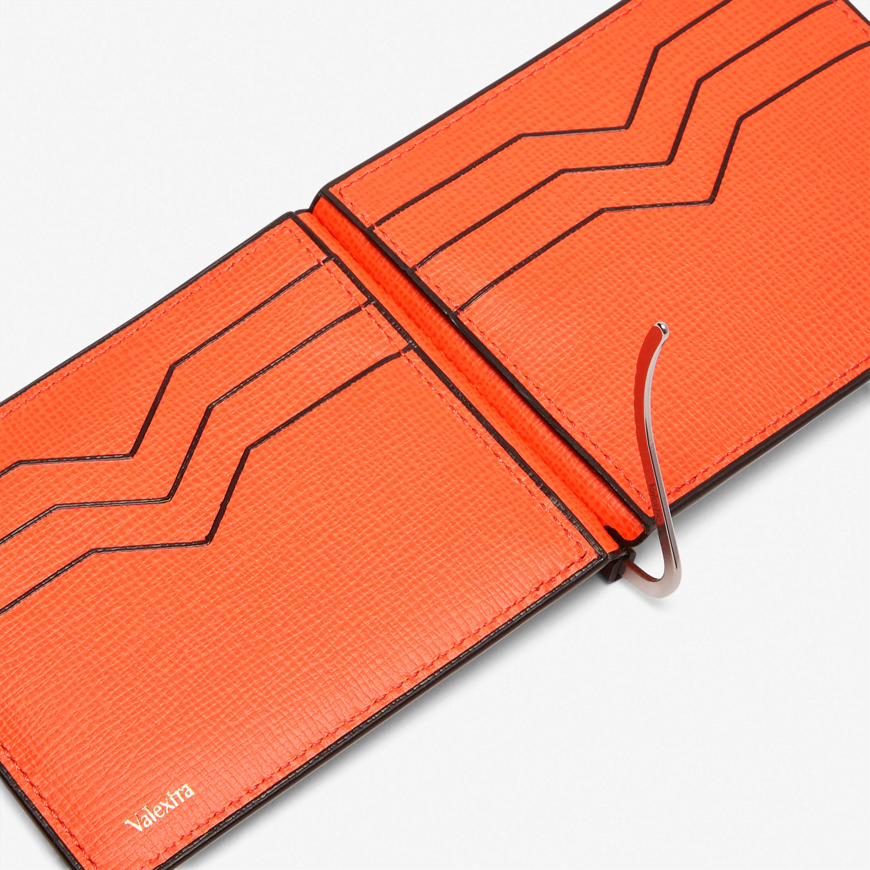 Lobster Red Leather Money clip Wallet with card holder | Valextra